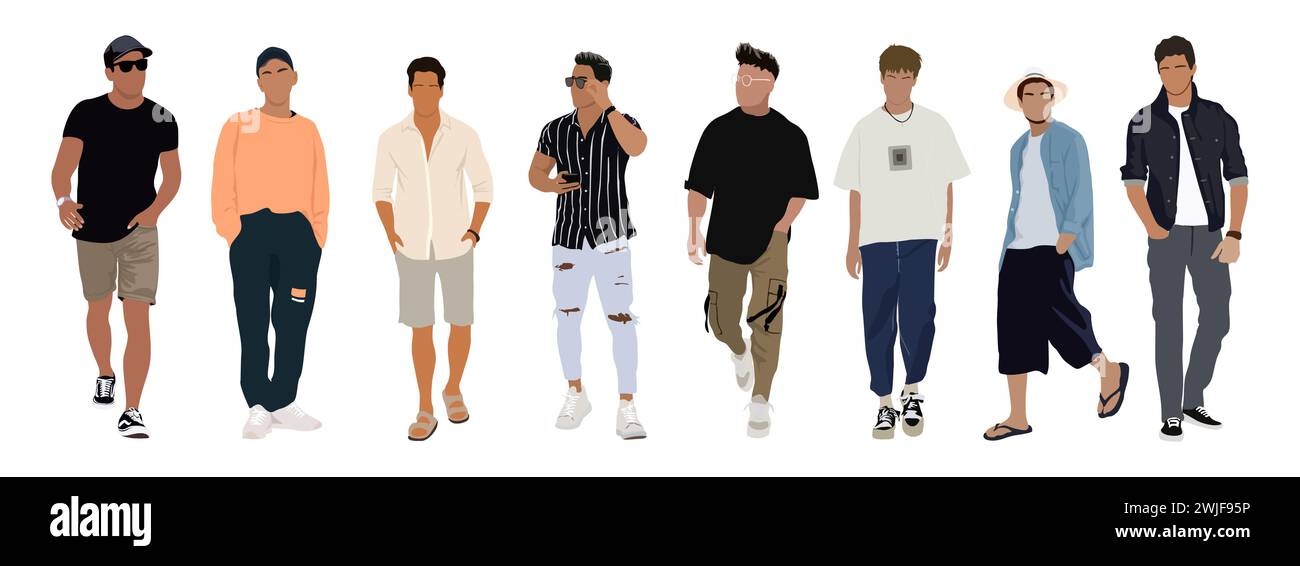 Summer Street fashion men vector art illustration Stock Vector Image ...