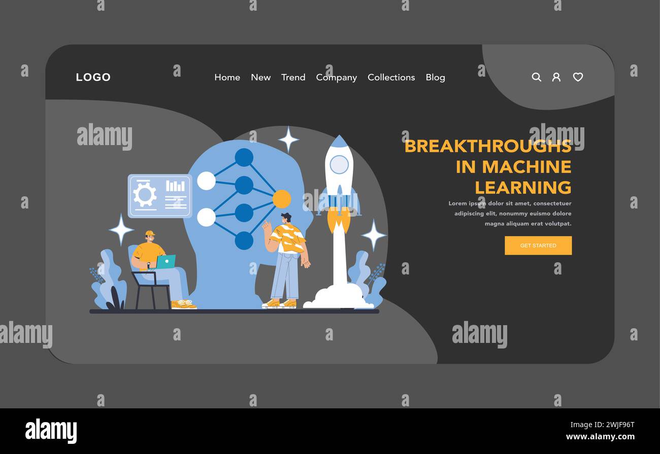 AGI night or dark mode web or landing page. Celebrating machine ...