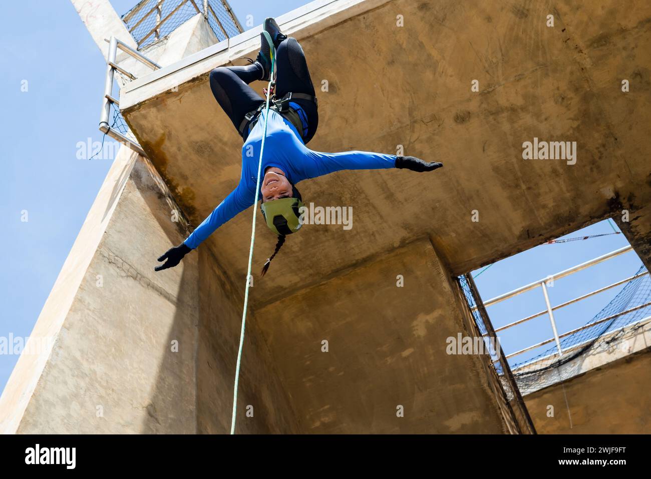 Salvador, bahia, Brazil - January 07, 2024: Rappelist hanging from the ...