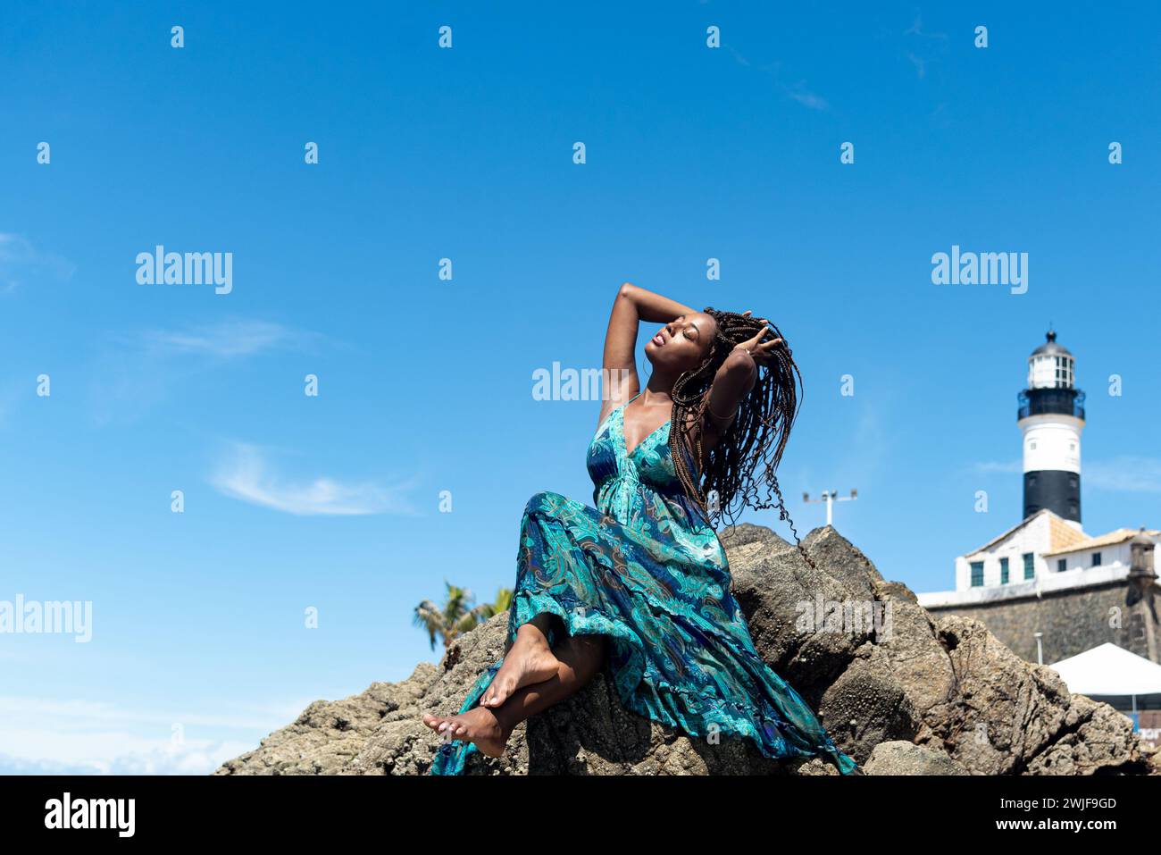 Salvador, Bahia, Brazil - January 10, 2024: Beautiful woman in blue ...