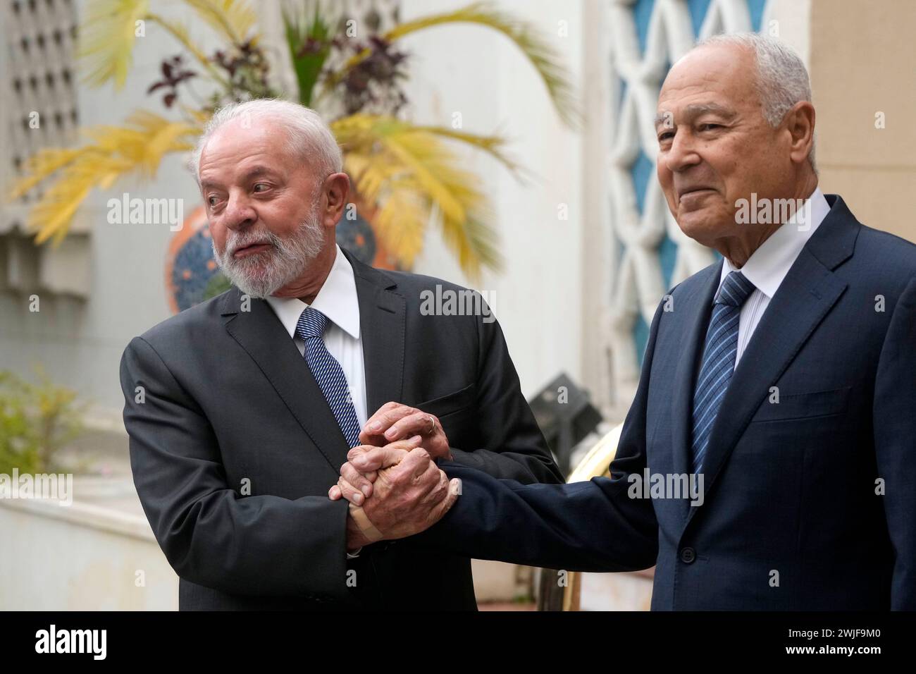 Arab League Secretary-General Ahmed Aboul Gheit, right, greets ...