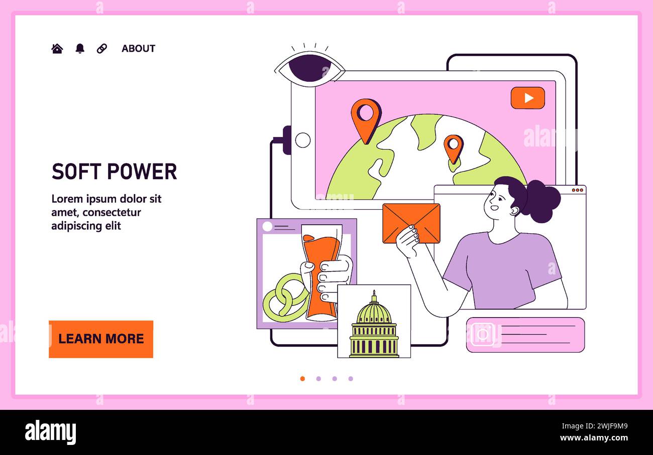 Soft power web or landing. Global connectivity and cultural exchange ...