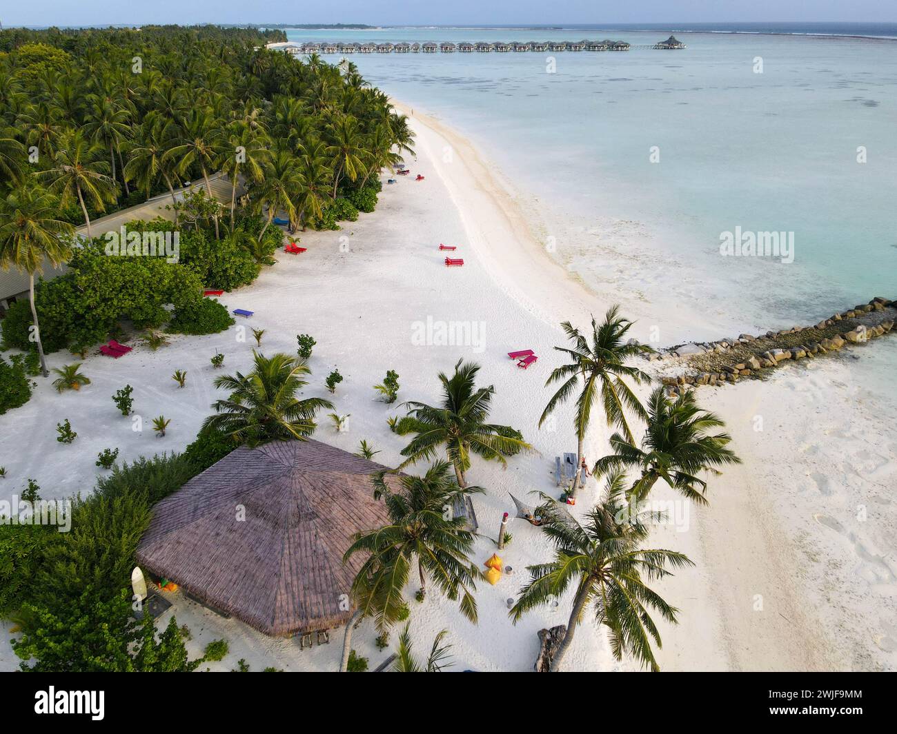 Drone view of Villa Park resort on Ari atoll in Maldives Stock Photo ...