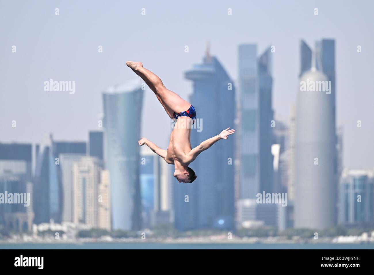 Doha, Qatar. 15th Feb, 2024. Aidan Heslop of Britain competes during ...