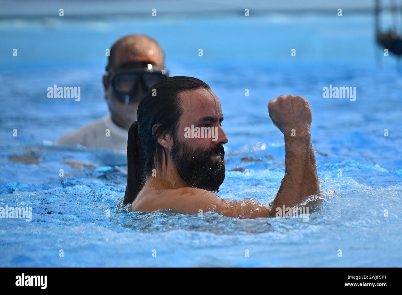 Doha, Qatar. 15th Feb, 2024. Catalin-Petru Preda of Romania celebrates ...