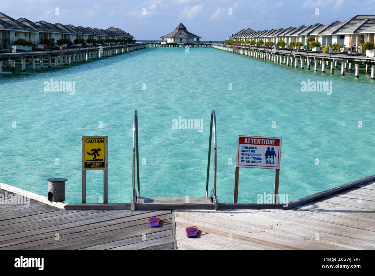 View at the water villas of Villa Park resort on Ari atoll in Maldives ...