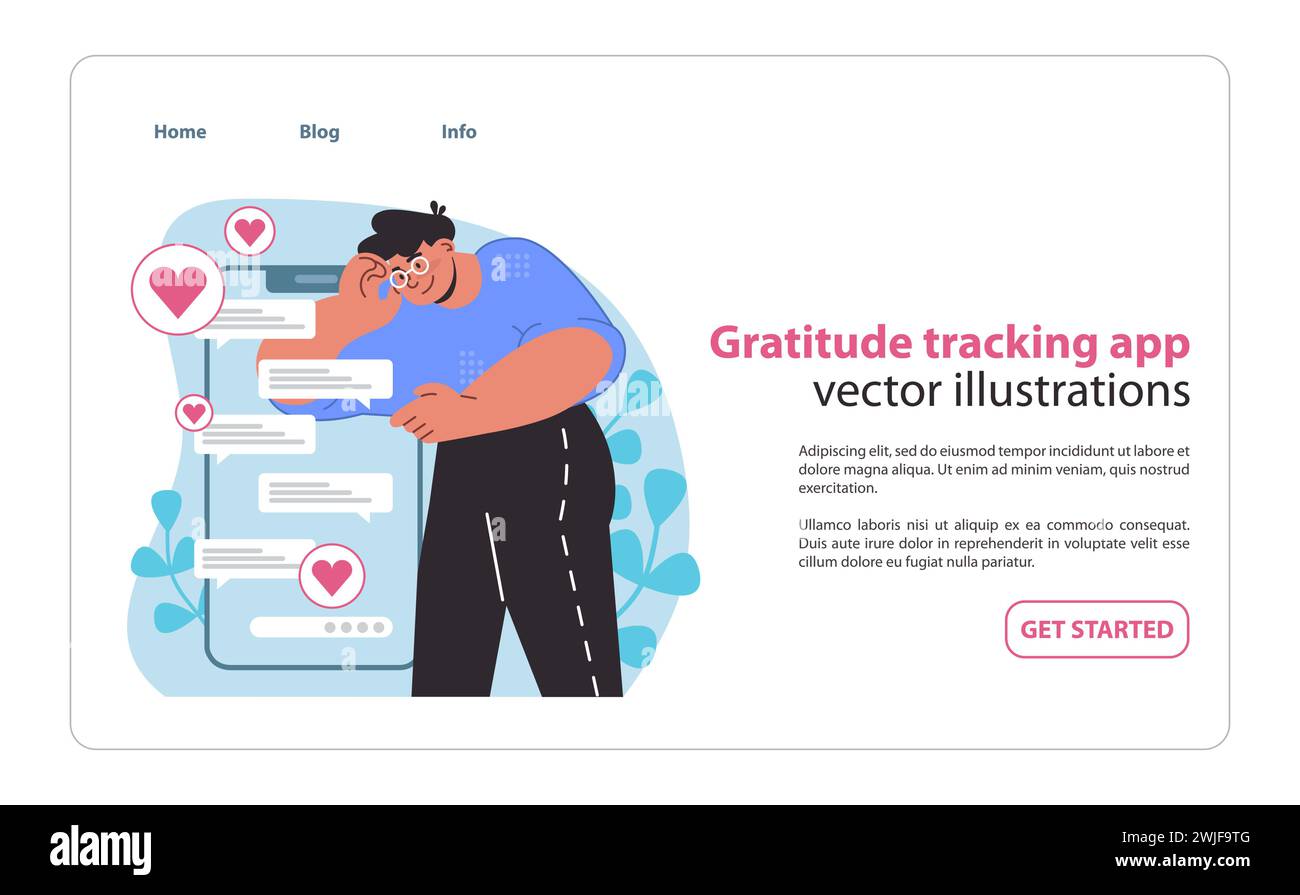 Gratitude tracking app web or landing. Celebrating daily moments of ...