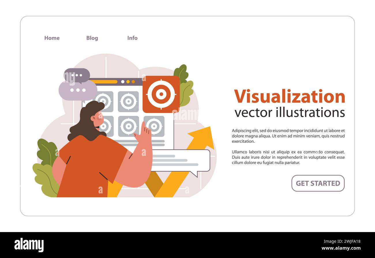 Visualization concept. A focused woman interacts with a digital board ...