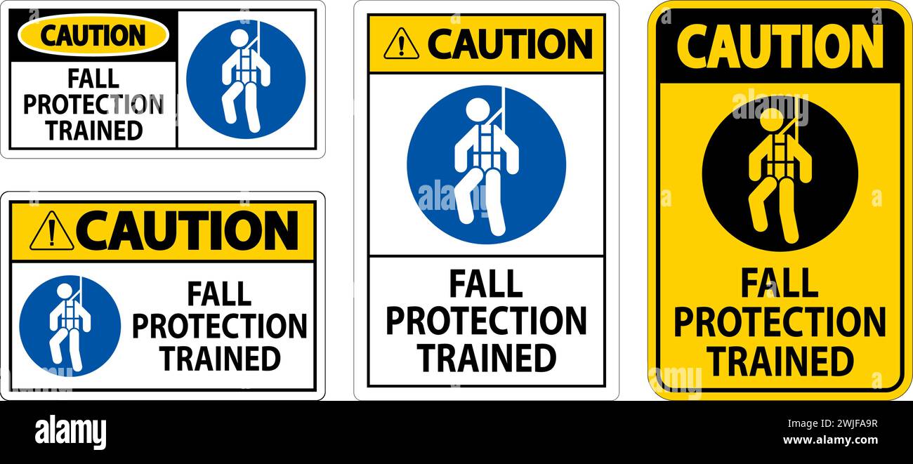 Hard Hat Decals, Caution Fall Protection Trained Stock Vector Image ...