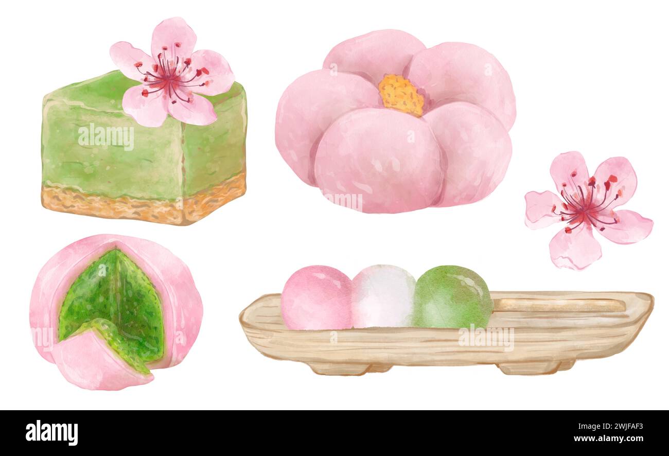 Set of hanami season desserts. Japanese traditional cuisine dishes ...