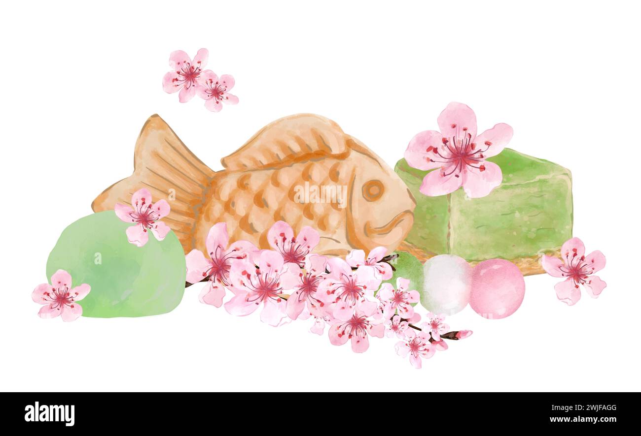 Hanami Festival. Traditional Japanese dessert and sakura flowers ...