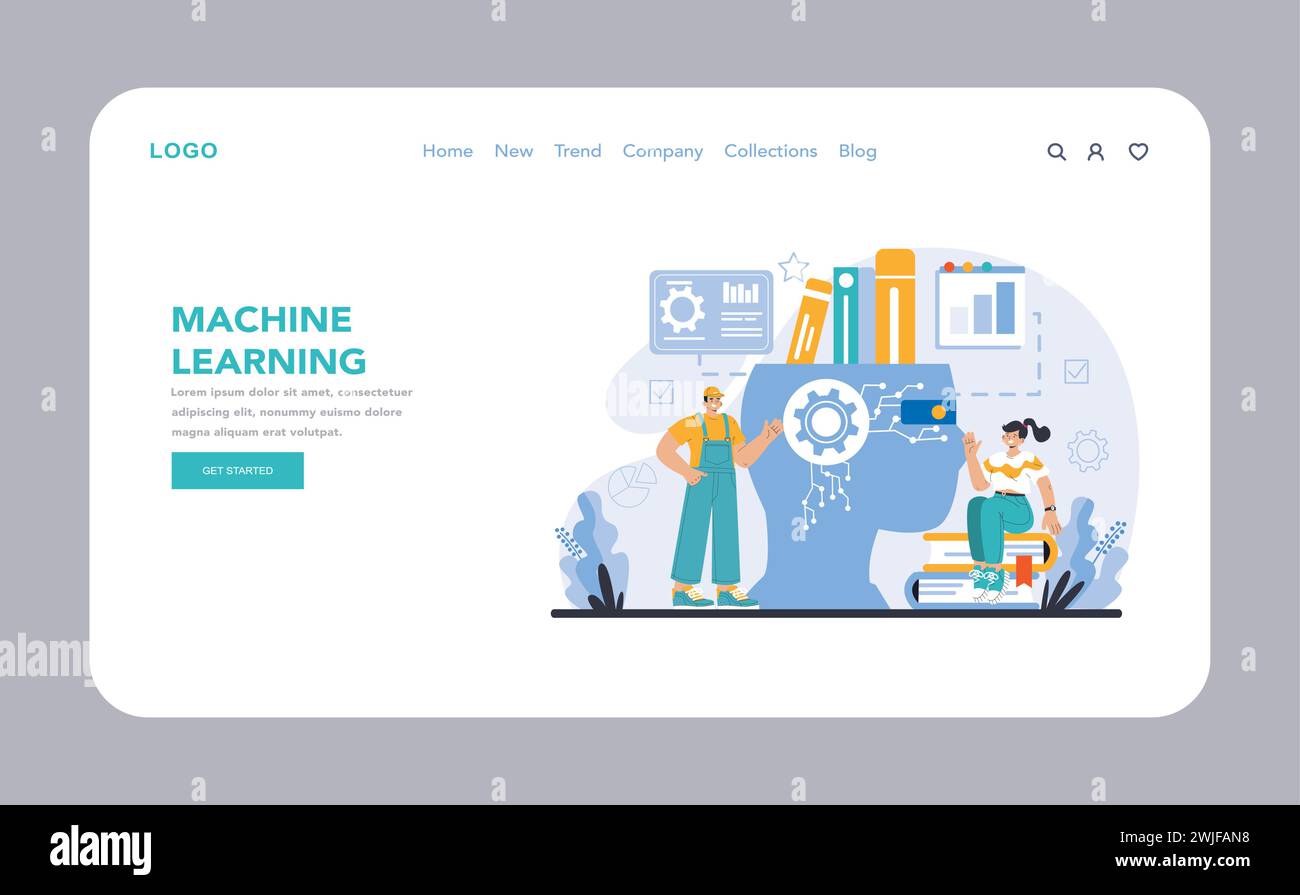 AI Model web or landing page. Interactive depiction of the machine ...