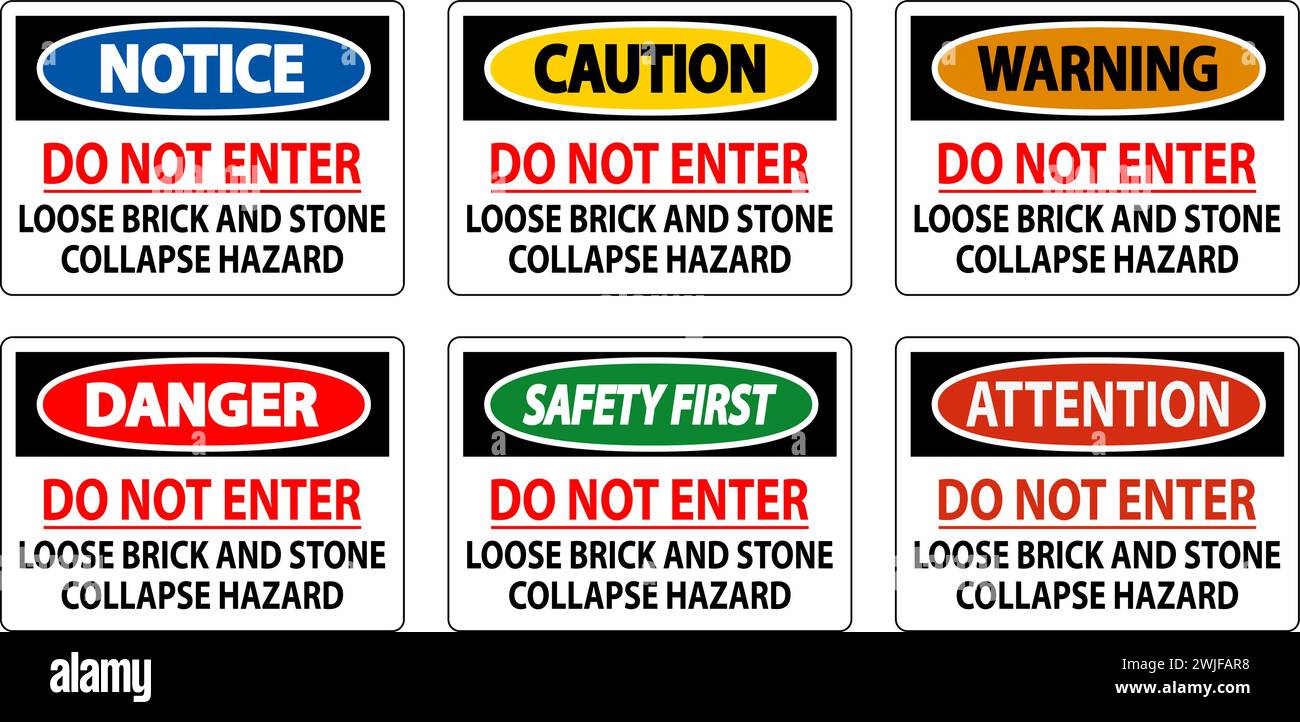 Danger Sign, Do Not Enter, Loose Brick And Stone Collapse Hazard Stock ...