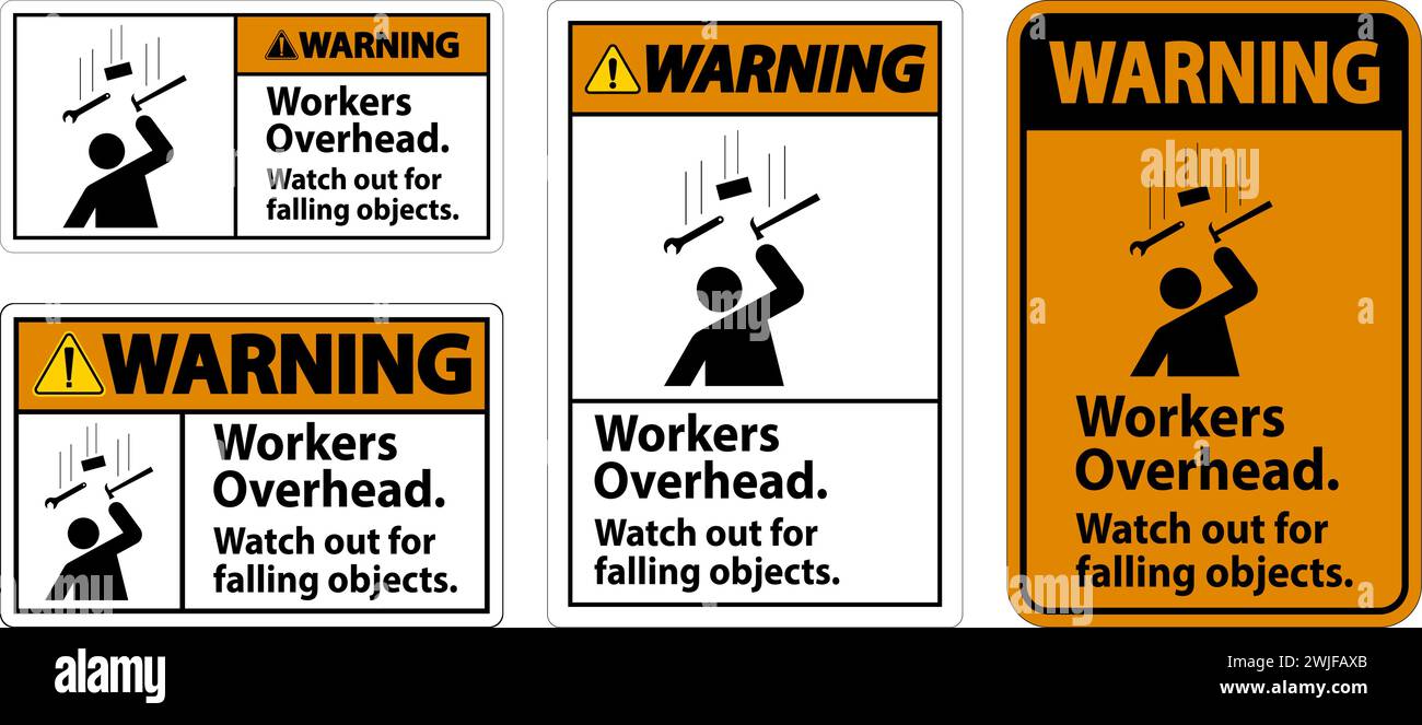 Warning Falling Debris Sign, Workers Overhead Falling Objects Stock ...