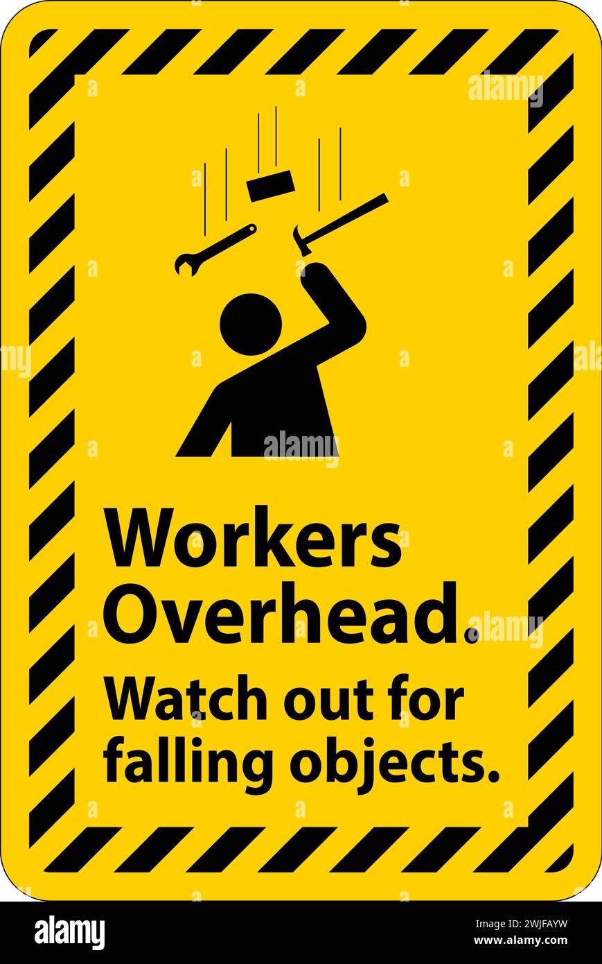 Warning Falling Debris Sign, Workers Overhead Falling Objects Stock ...