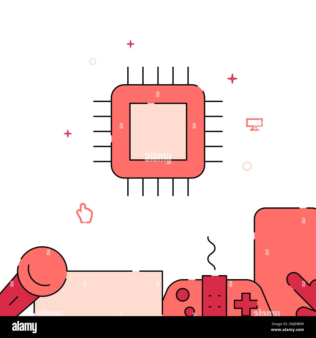 Chip, microcircuit filled line vector icon, simple illustration ...