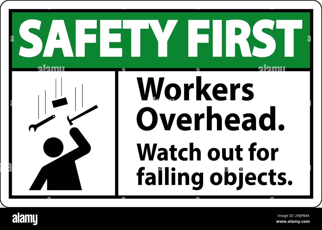 Safety First Falling Debris Sign, Workers Overhead Falling Objects ...