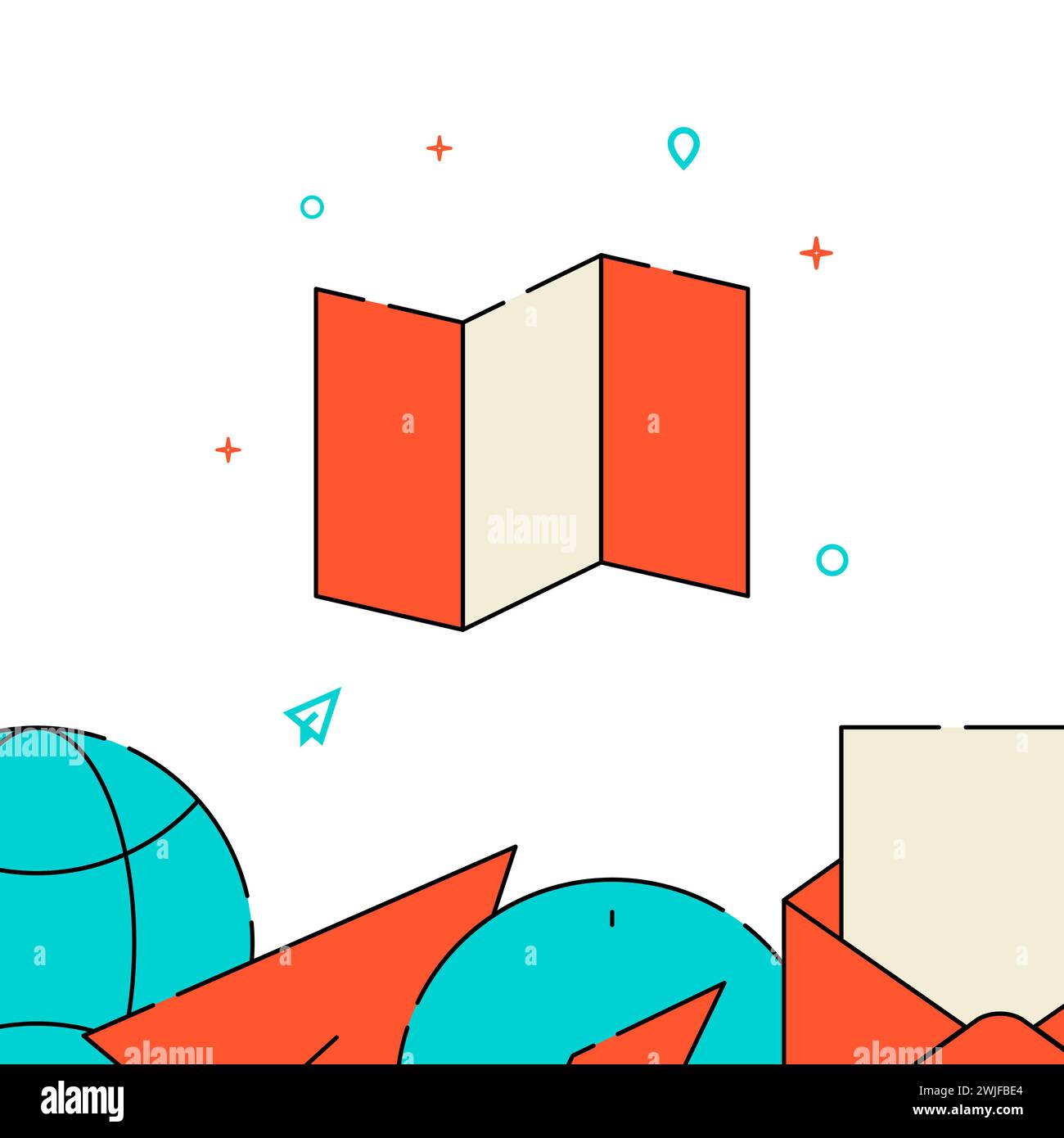 Folded map filled line vector icon, simple illustration, related bottom ...