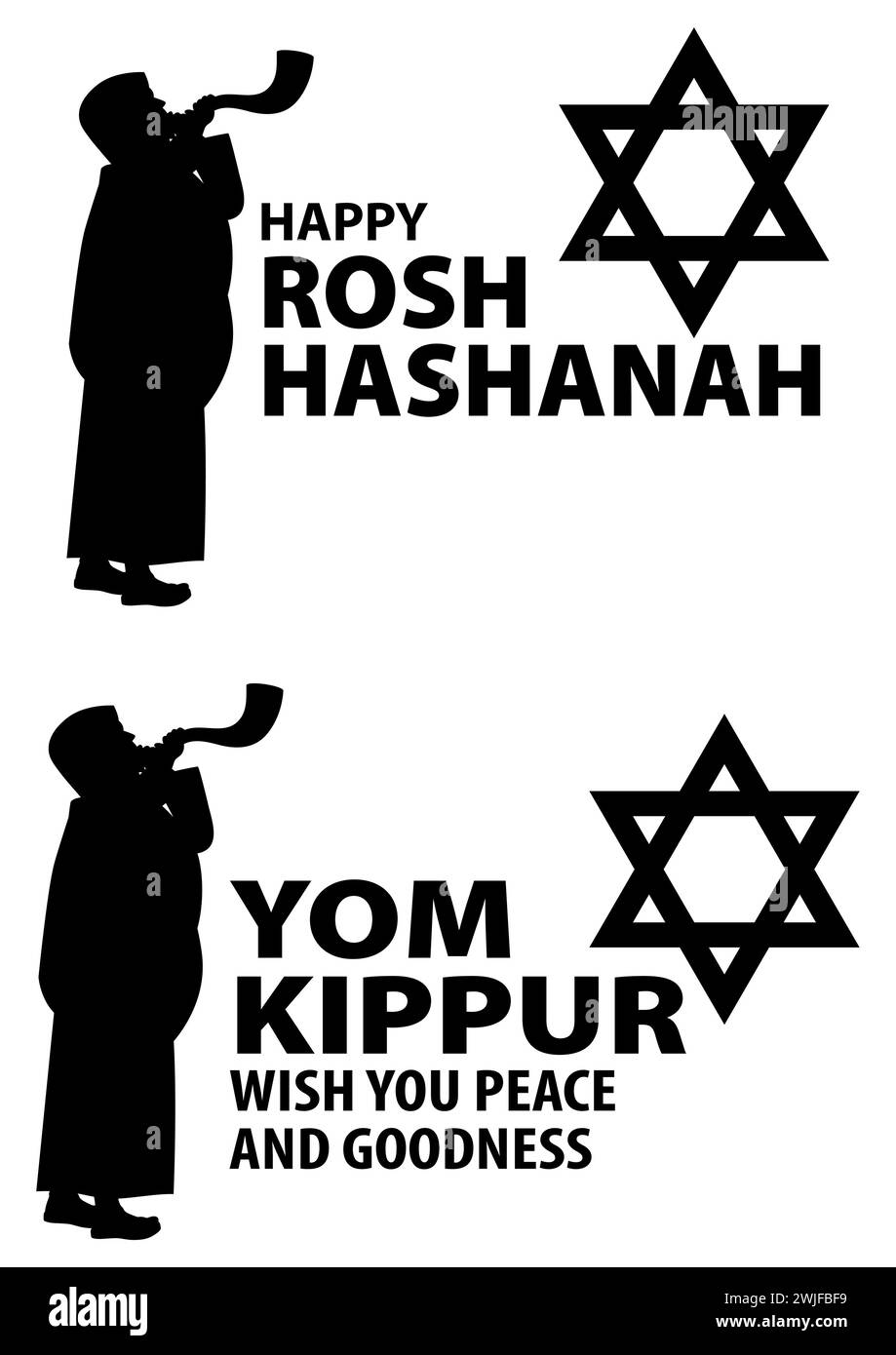 Silhouette Icon Of Jewish Man Blowing The Shofar Rams Horn On Rosh