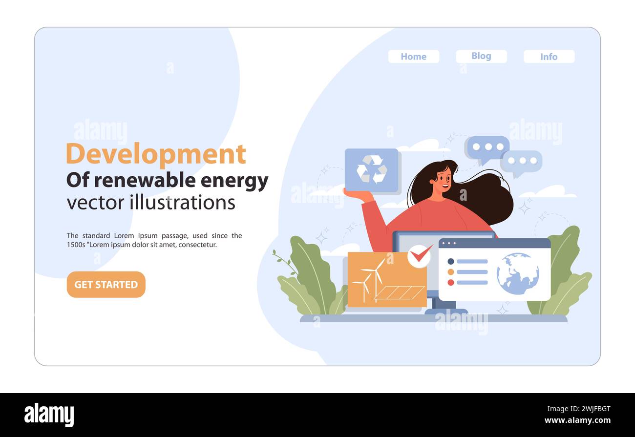 Development of Renewable Energy concept. Enthusiastic woman promotes ...