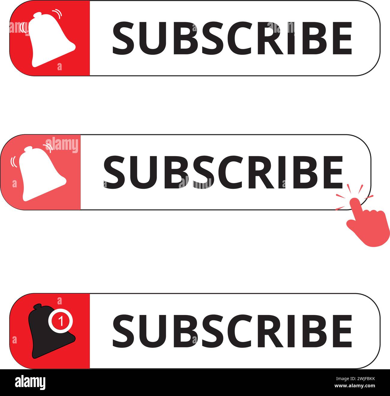 Subscribe web banners in red, black and white on a white background ...