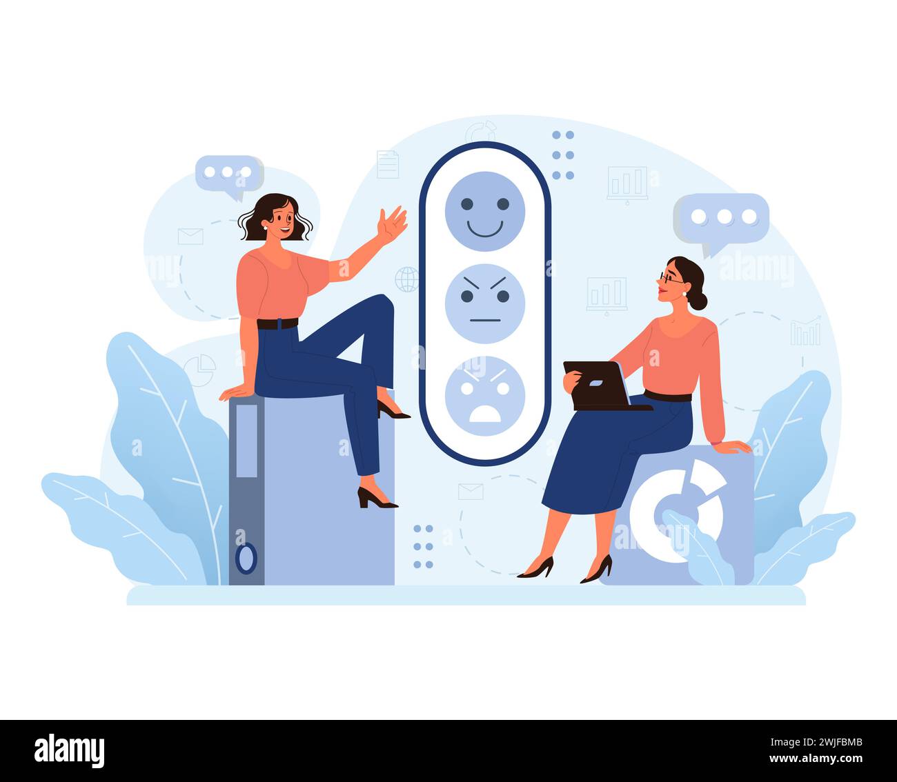 Digital feedback concept. Two women analyzing facial expressions for ...