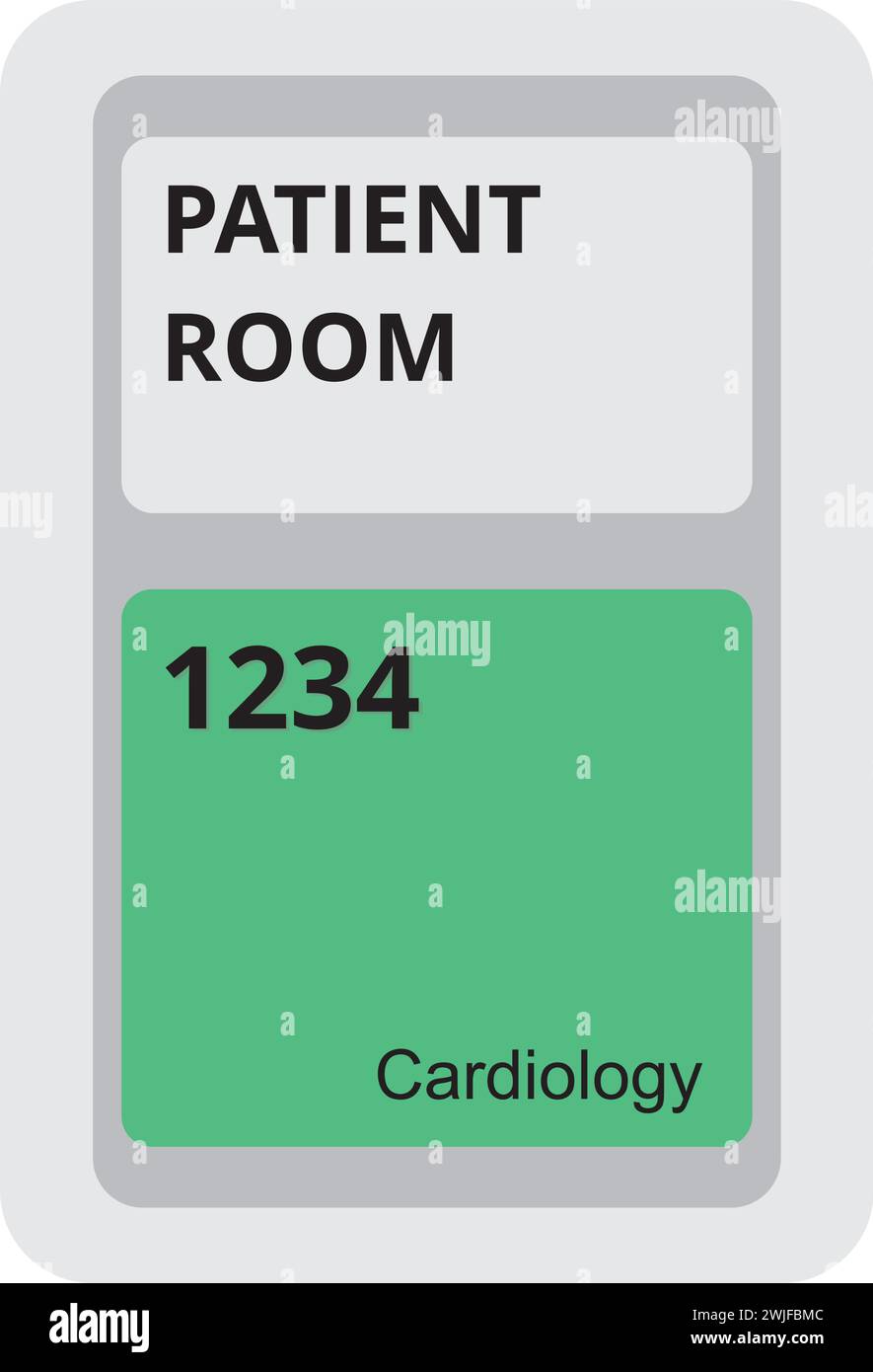 Green and gray patient room with number hospital banner on a white ...
