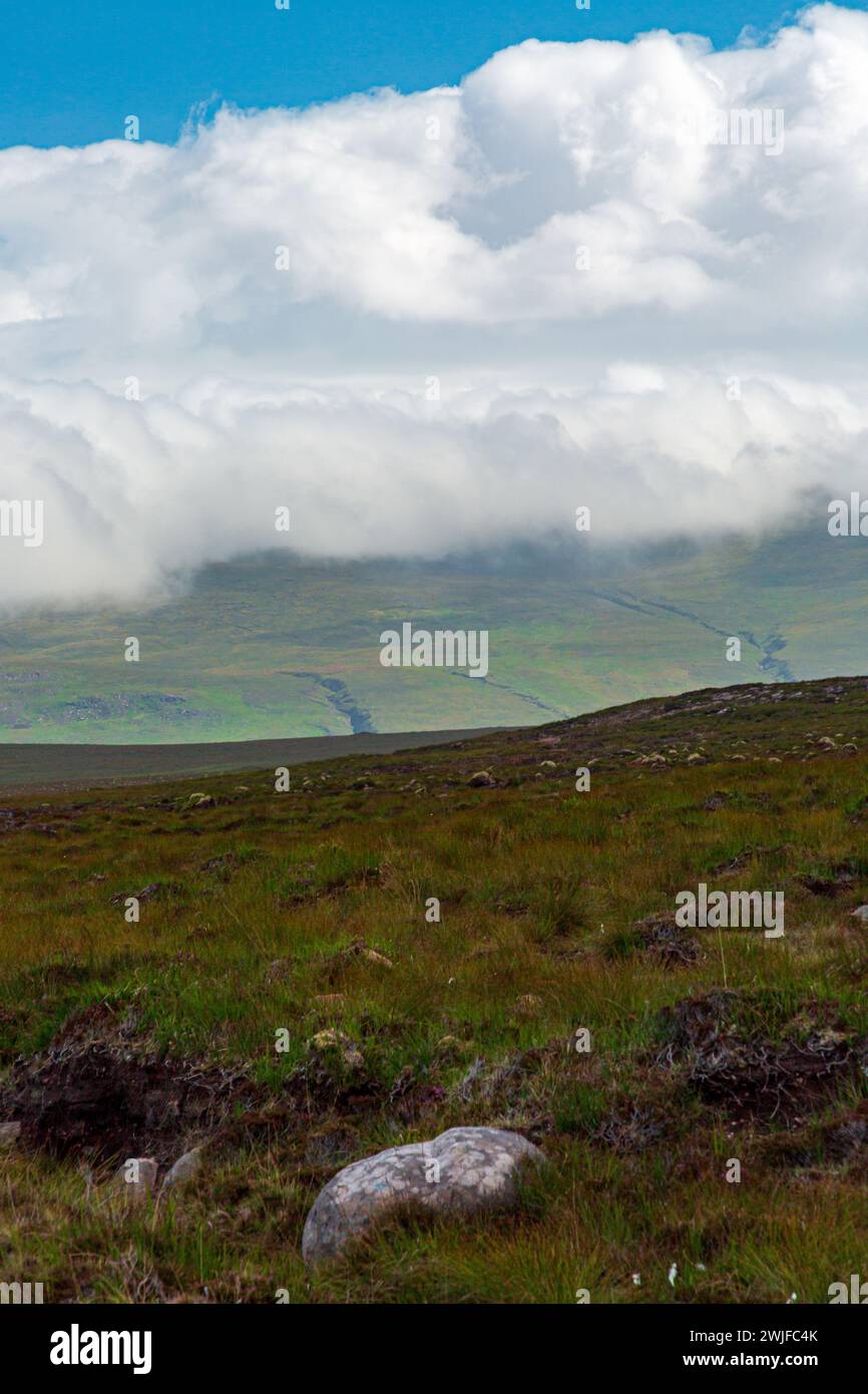 Low clouds over Scottish highlands on the route to Sandwood Bay Beach ...