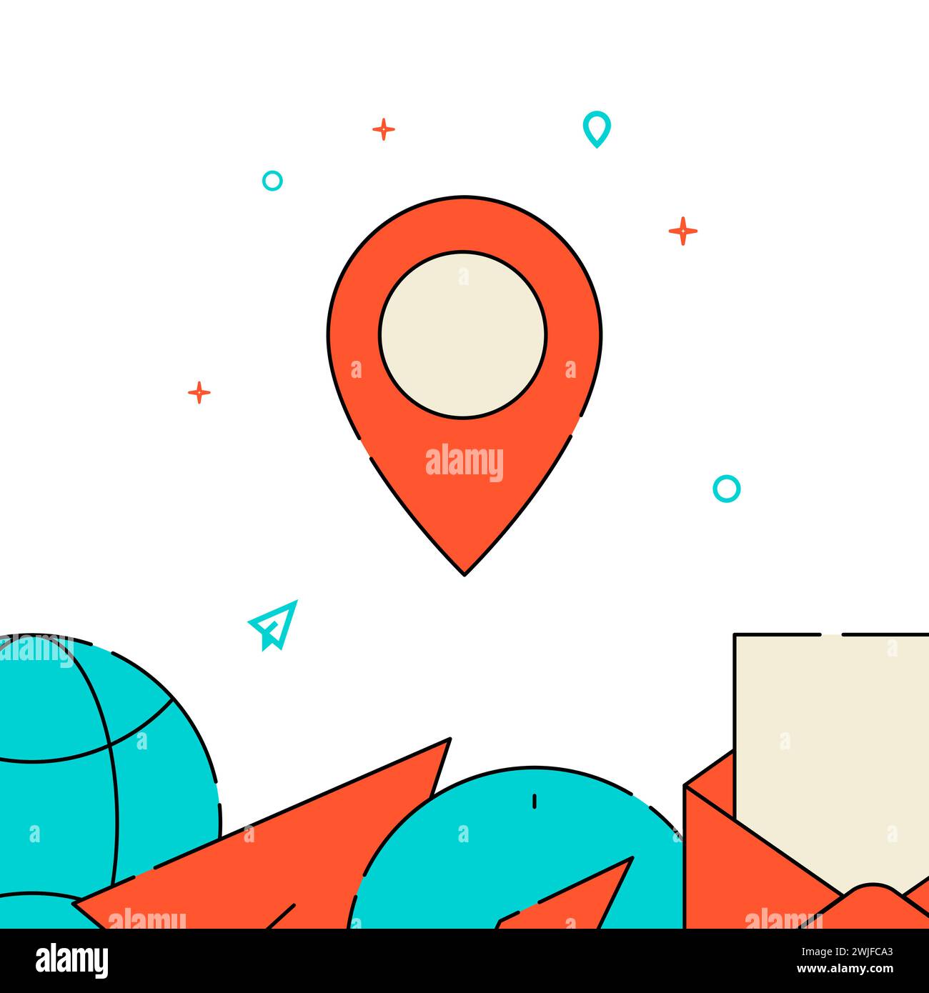 Map pin, location filled line vector icon, simple illustration, related ...