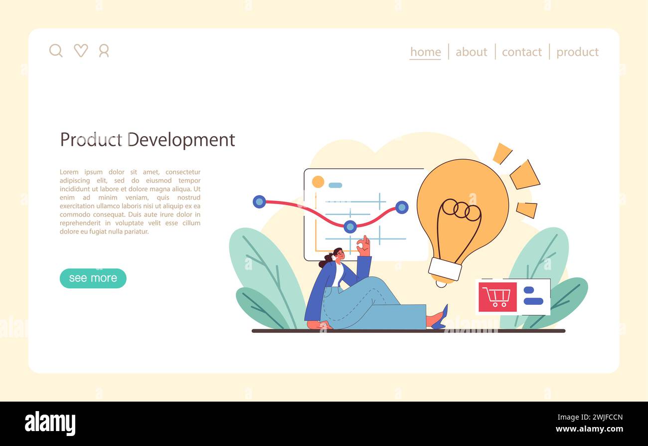 Product Development concept. Woman analyzes growth chart while near a ...