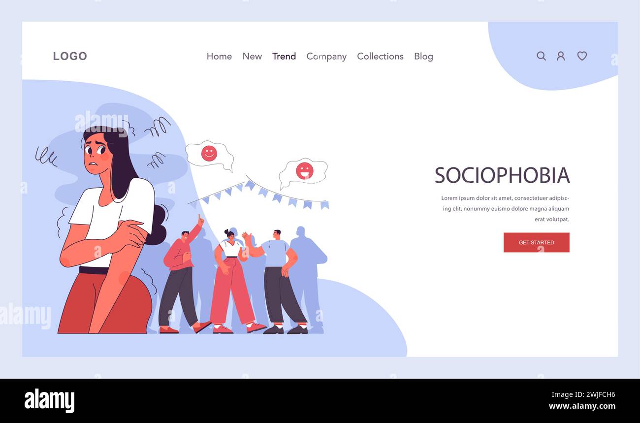 Sociophobia web banner or landing page. Human's irrational inner fears ...