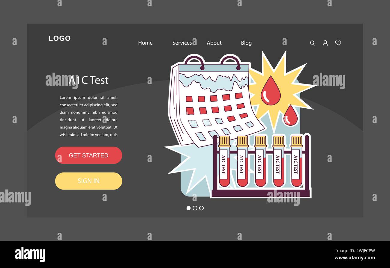 Diabetes web banner or landing page dark or night mode. A1C test ...
