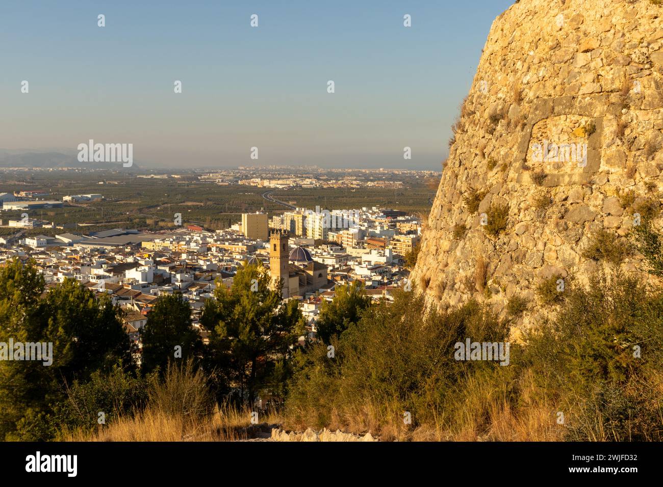 Sunset Over Oliva: View from Santa Ana Castle Ruins Stock Photo - Alamy