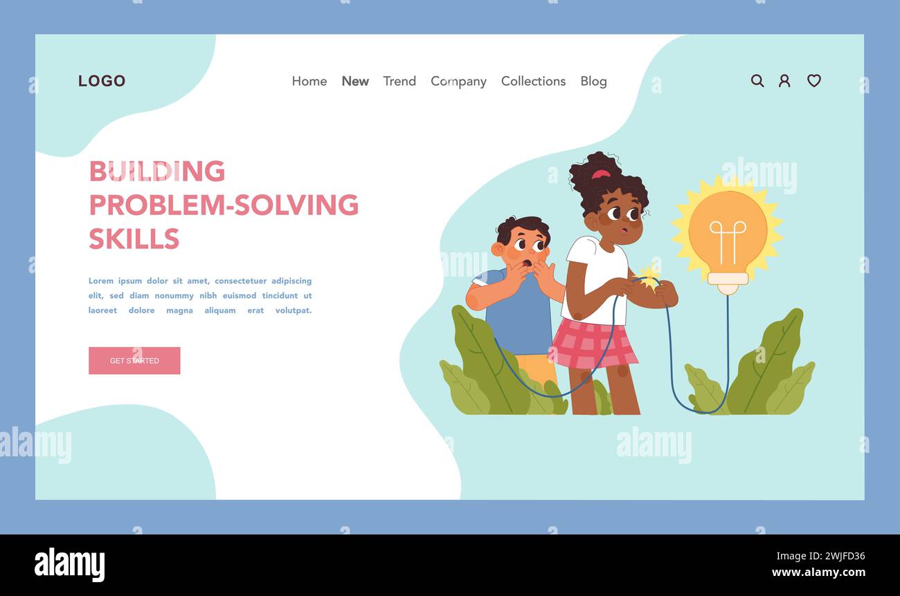 Problem solving skills set. Curious children connecting circuit to ...