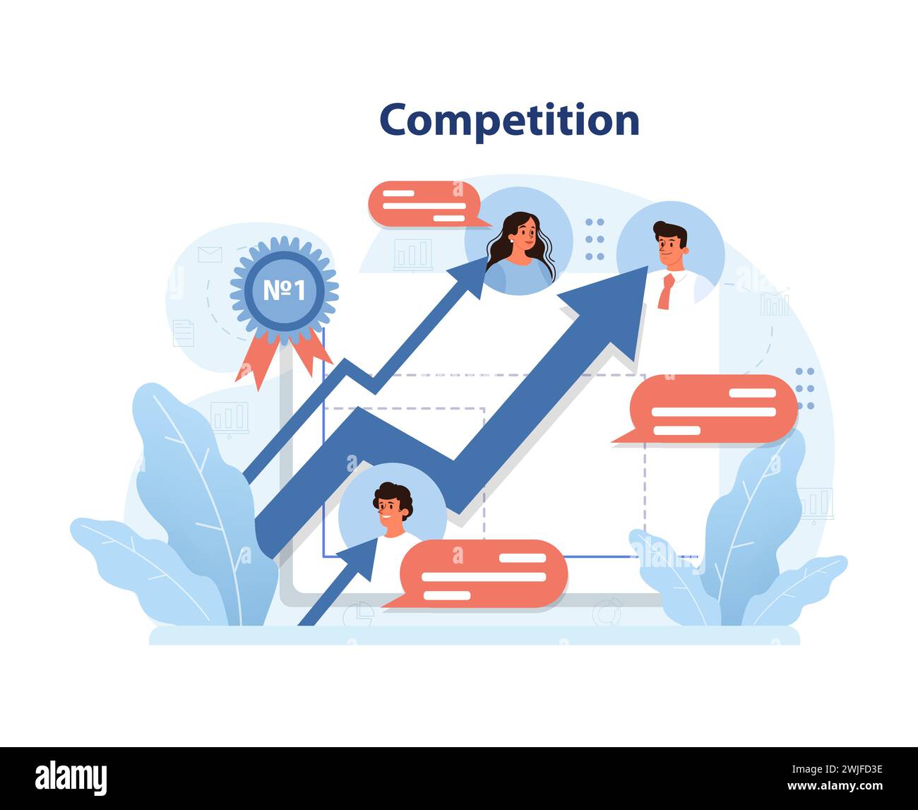 Business competition scene with professionals striving for the top ...