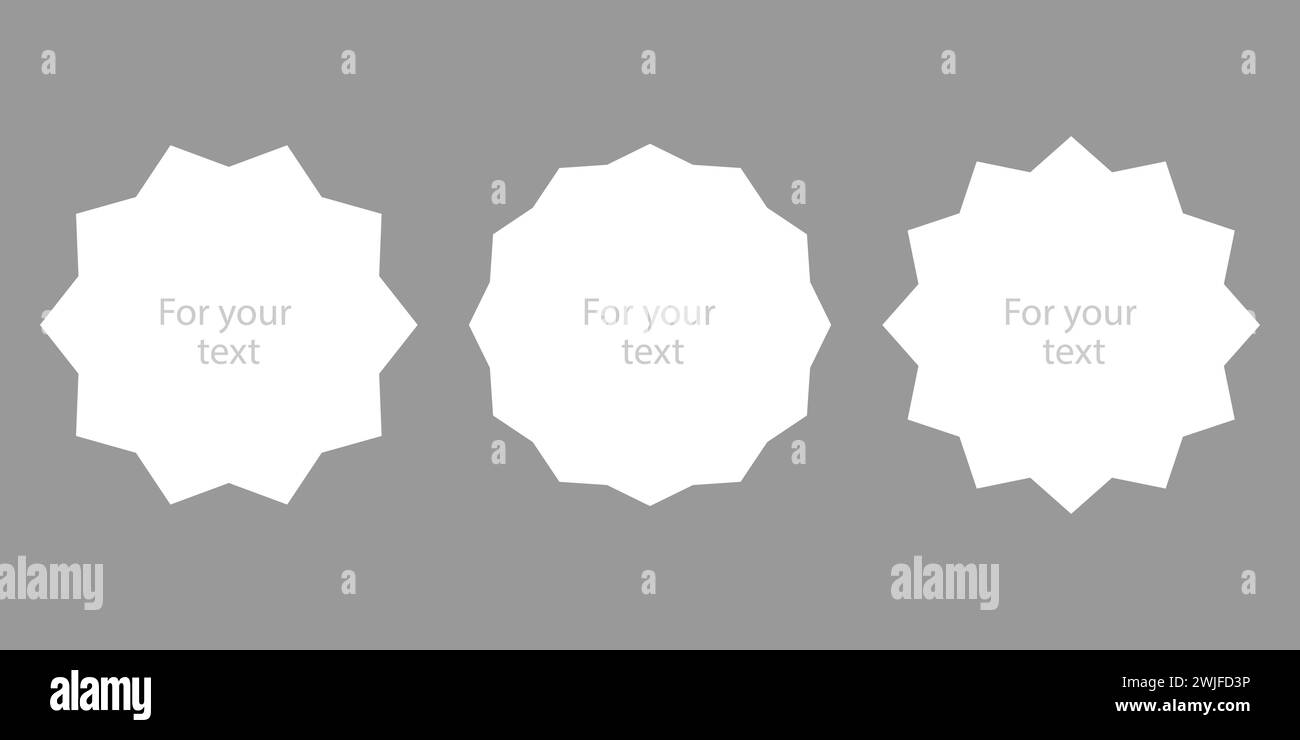 Three white star-shaped frames with different type of rays to create ...