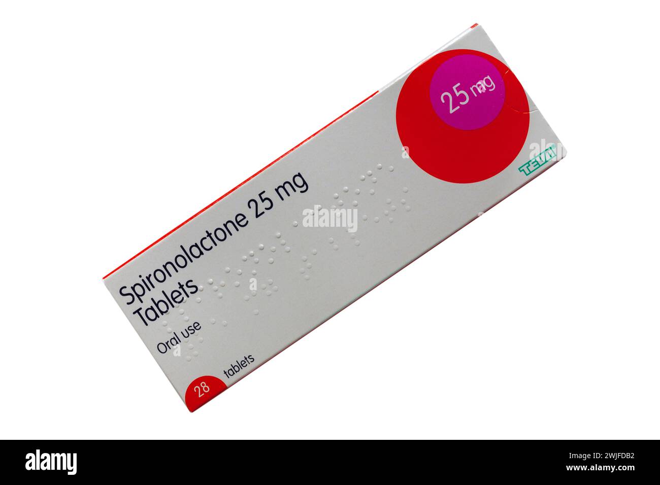 Packet of Spironolactone tablets pack of 28 tablets 25 mg isolated on ...