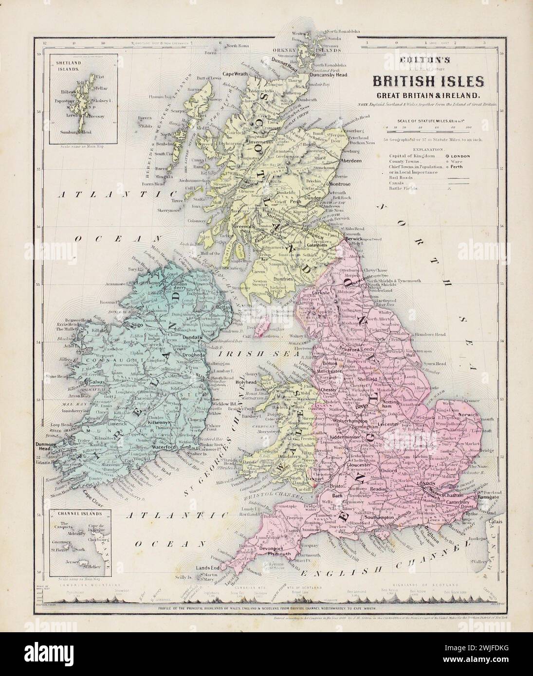 Vintage Colton Map. British Isles- Great Britain and Ireland. From J.H ...