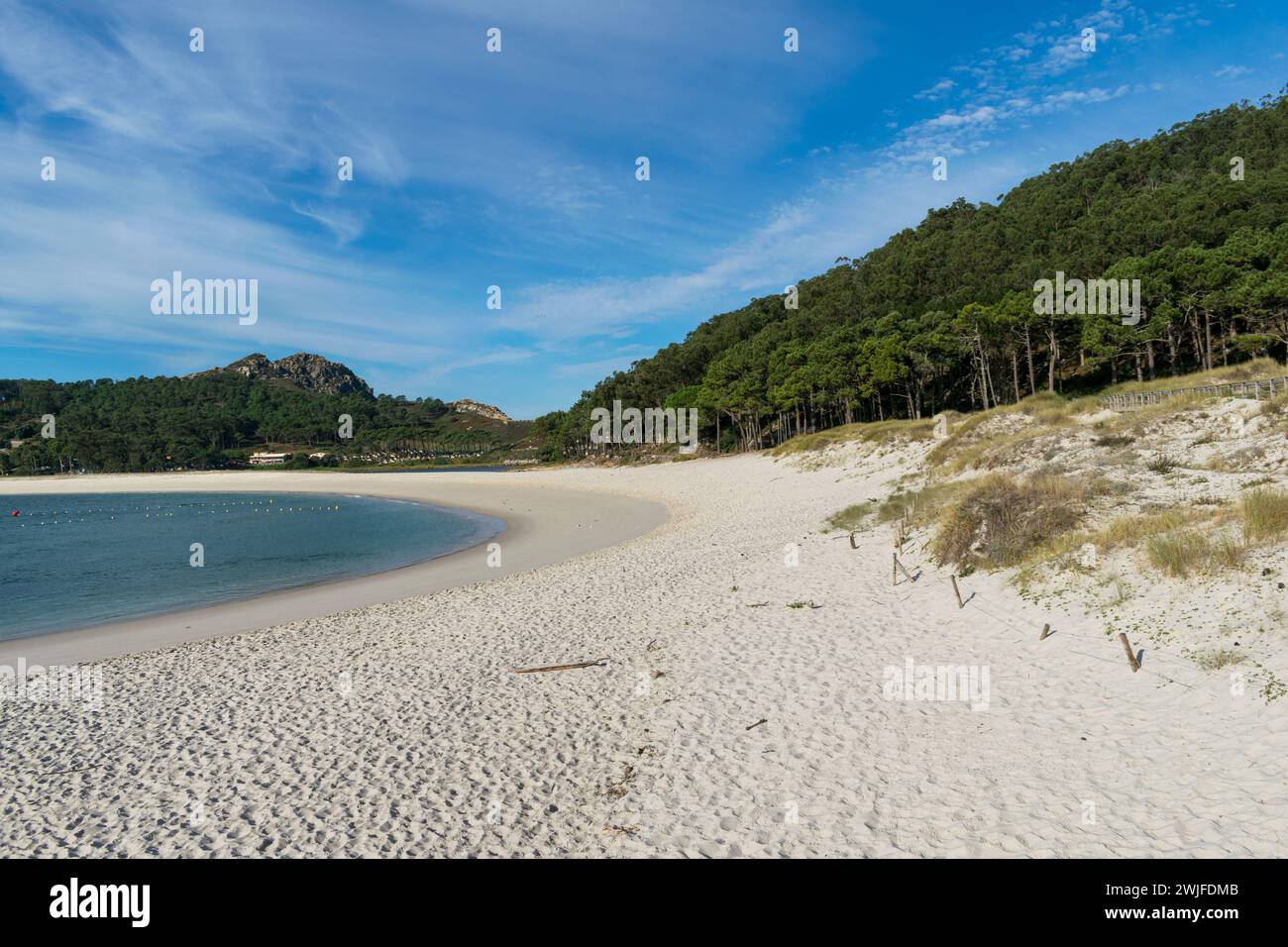 View of the empty rodas beach in the natural park of the cies islands ...
