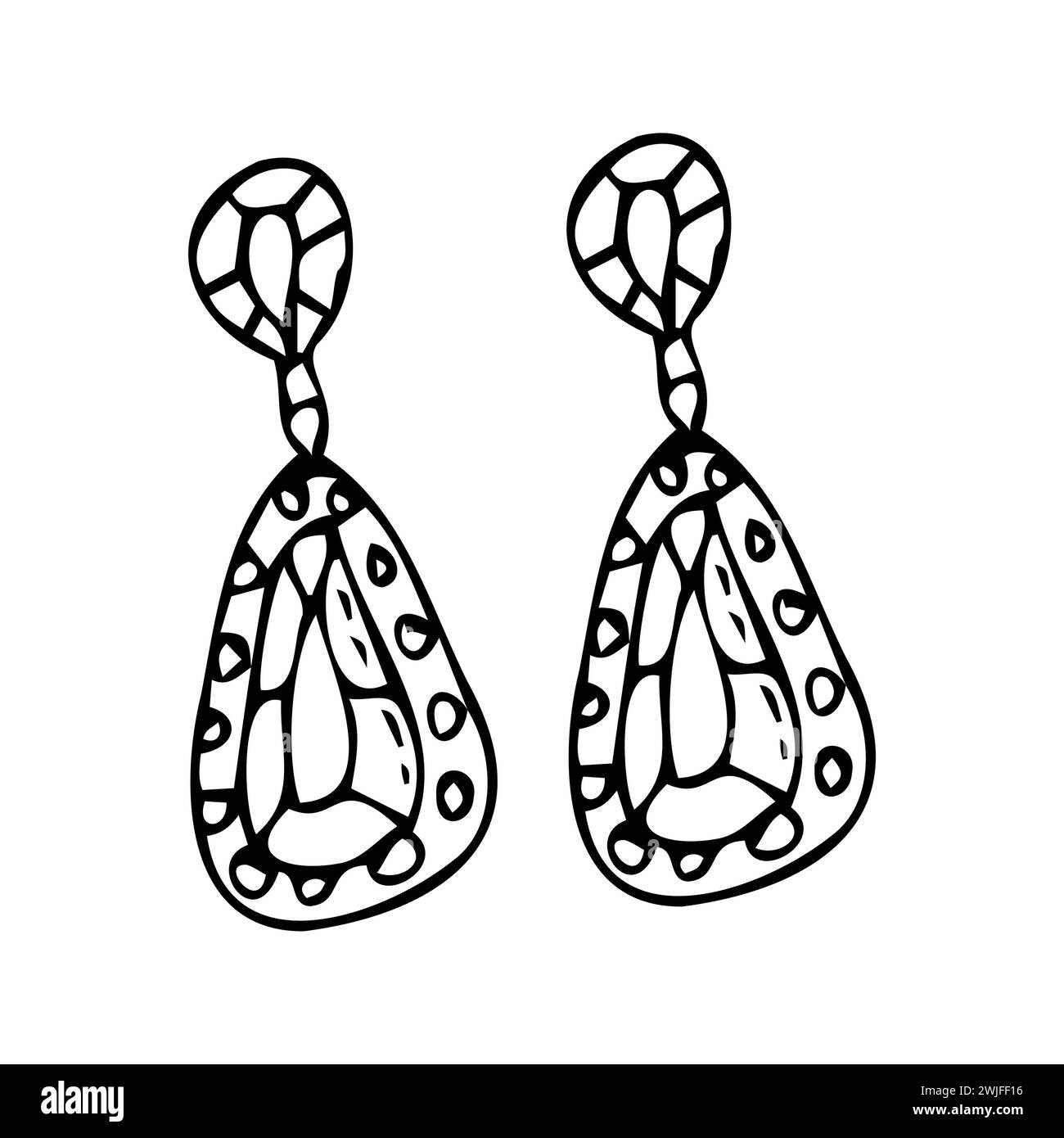 Hand drawn diamond earrings doodle vector illustration in drop shape ...