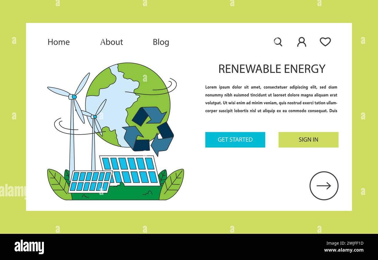 Renewable power web banner or landing page. Sustainable electricity ...