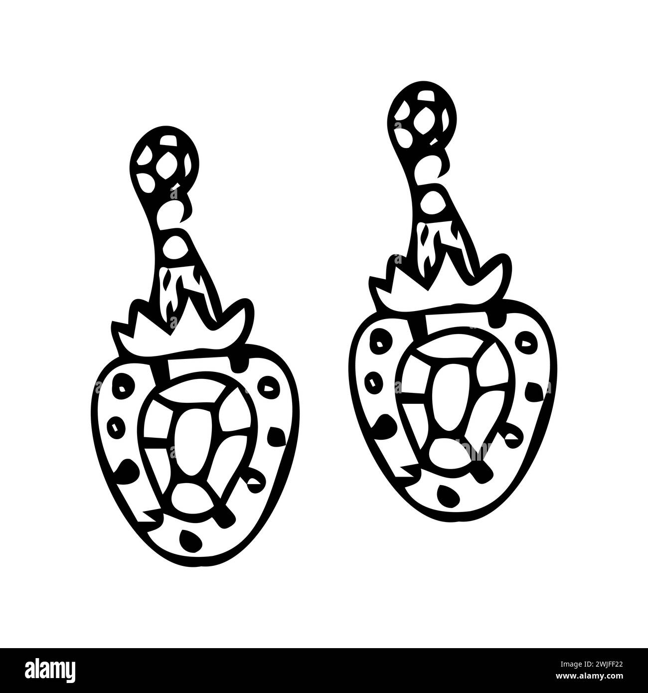 Hand drawn diamond earrings doodle vector illustration in strawberry ...