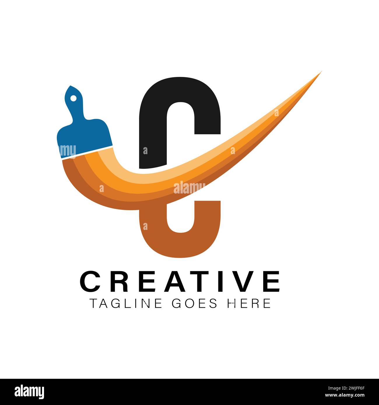 Letter C Paint Brush Logo. Alphabet C House Paint Business Icon Stock ...