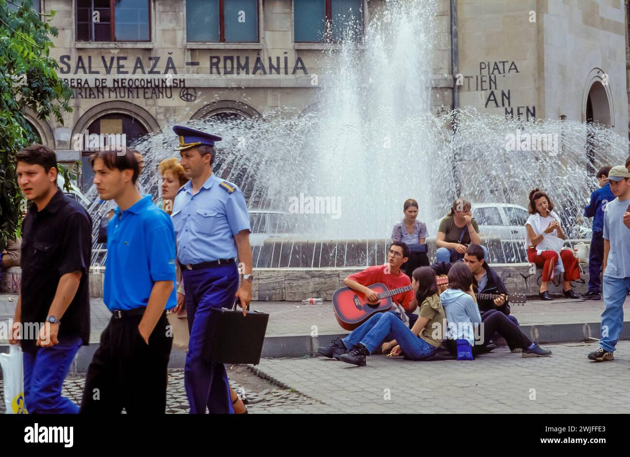 Romania, Bucharest, students in front of the university building ...