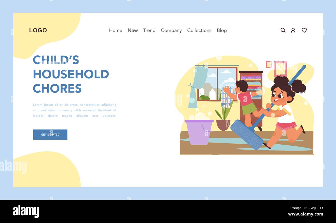 Engaging in teamwork concept. Siblings share household tasks, learning ...