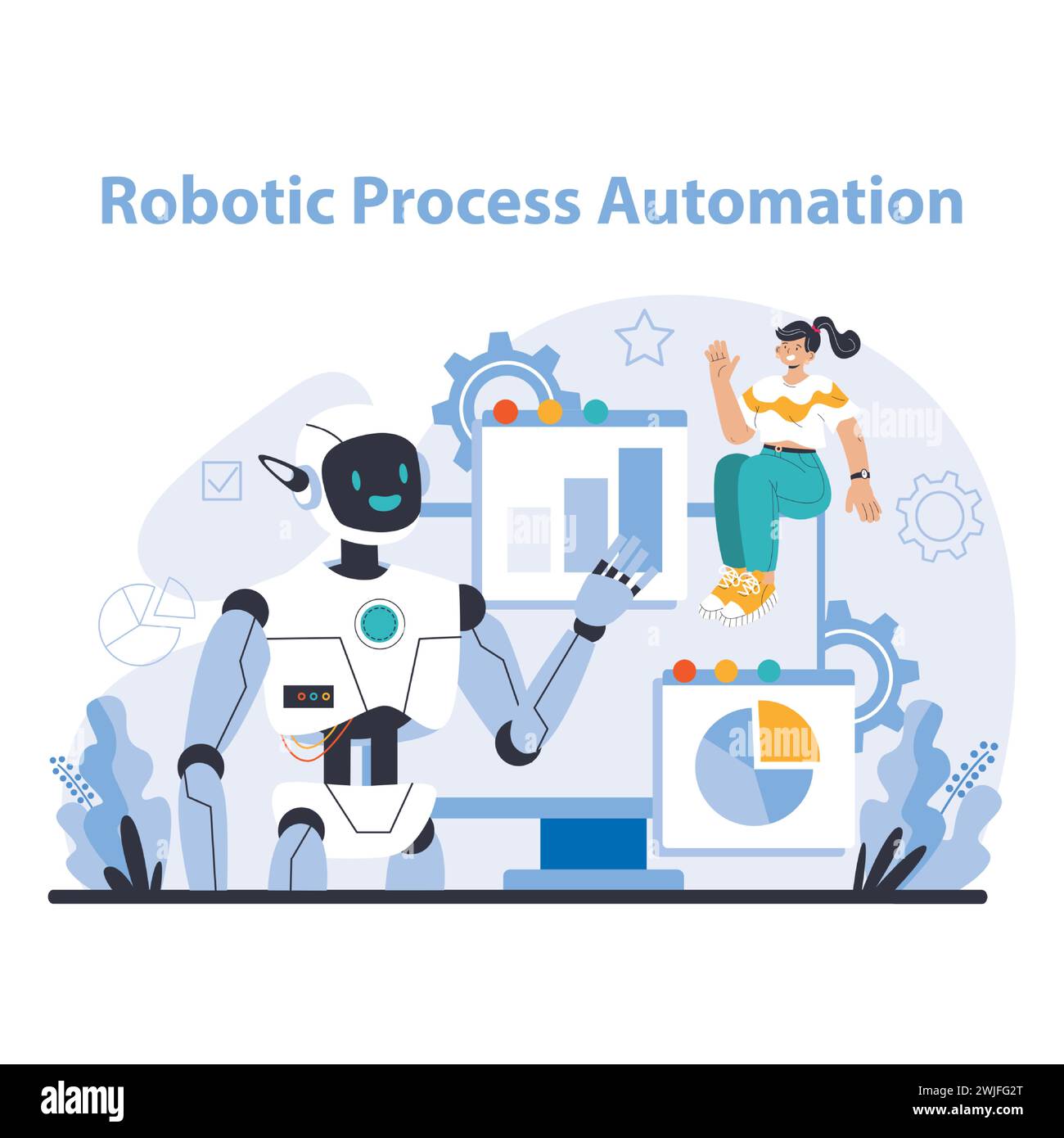 Robotic Process Automation concept. Depicts AI-driven efficiency in ... Robotic Process Automation concept. Depicts AI-driven efficiency in ...