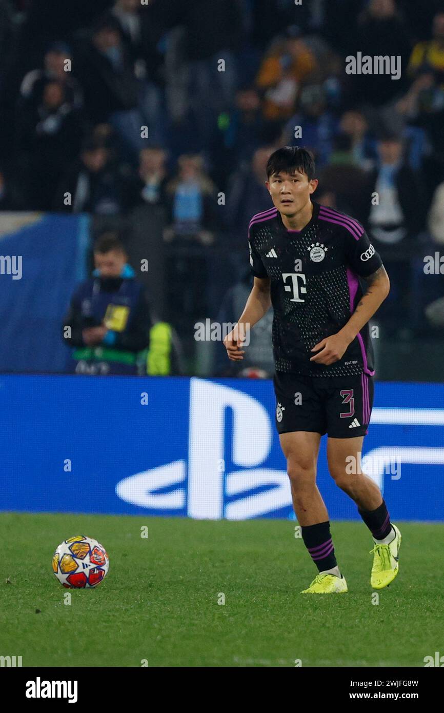 Minjae Kim of Bayern controls the ball during the UEFA Champions League round of 16 first leg ...