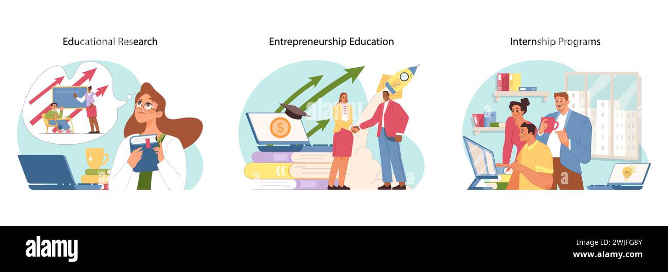 Academic growth set. Various people study. Educational research ...