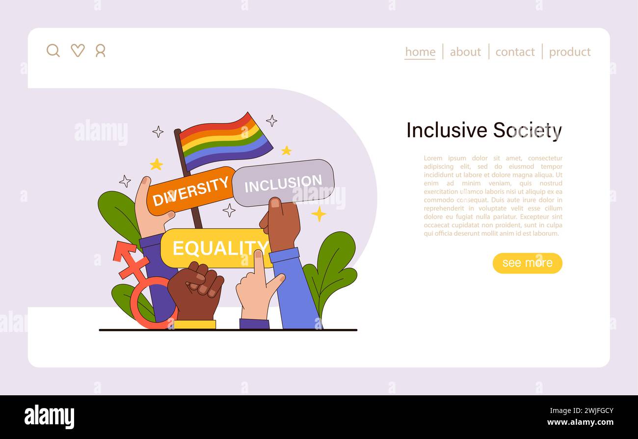 Inclusive Society concept. Diverse hands pointing towards equality, inclusion, and diversity ...