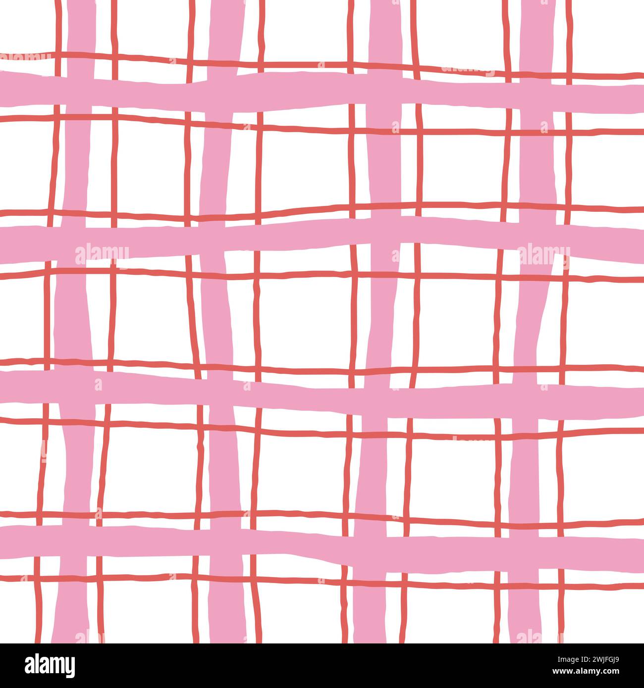 Vector hand drawn cute checkered grid pattern. Doodle Plaid geometrical ...